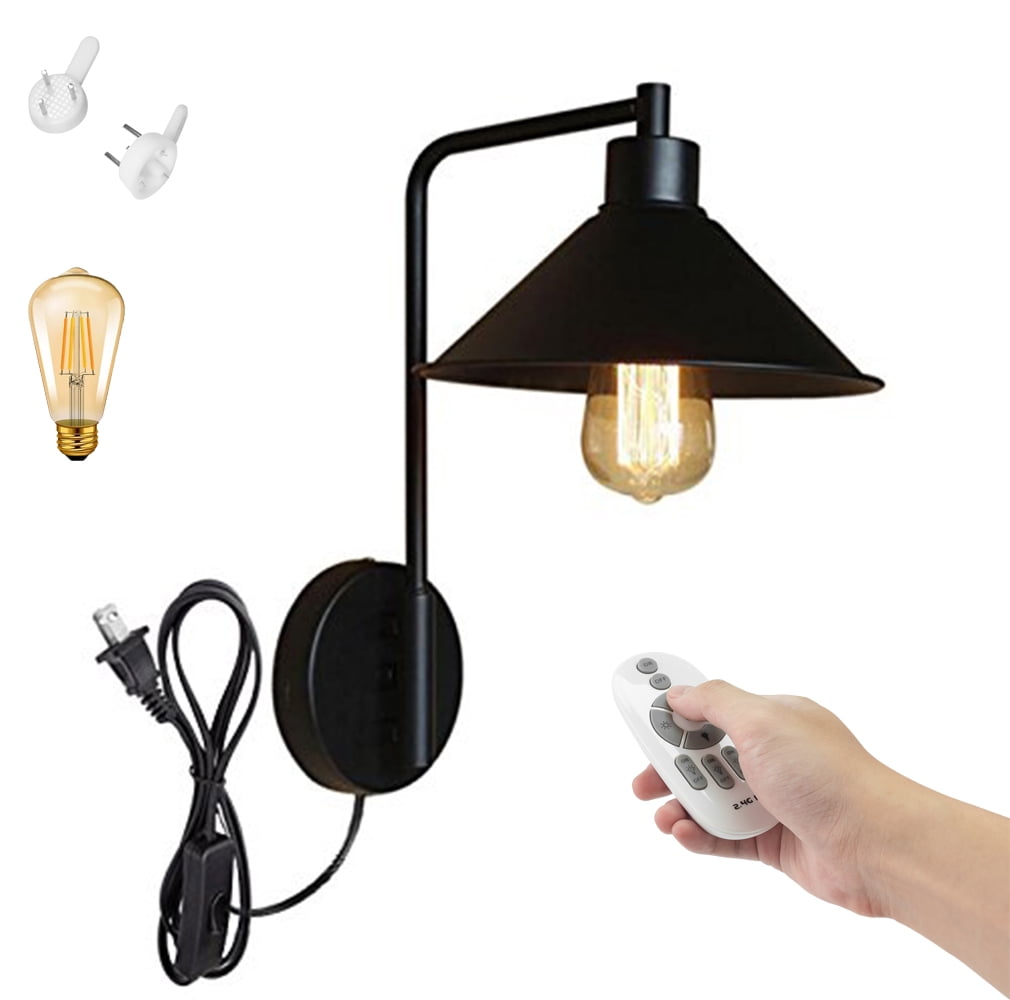 FSLiving Remote Control Wall Lamp with UL 5.9ft Black Plug-in Button ...