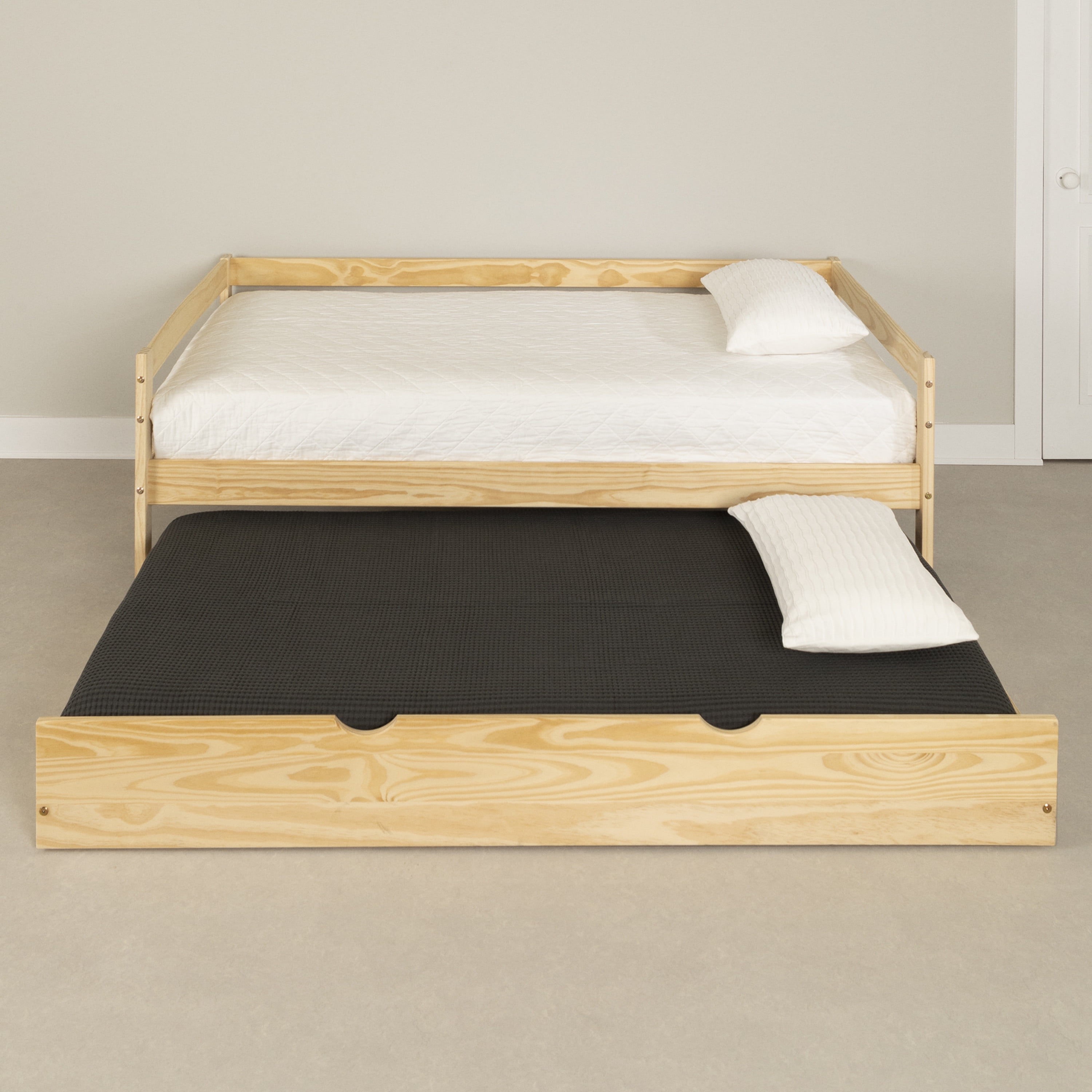 South Shore Sweedi Scandinavian Solid Wood Twin Daybed with Trundle Bed Natural Wood Walmart