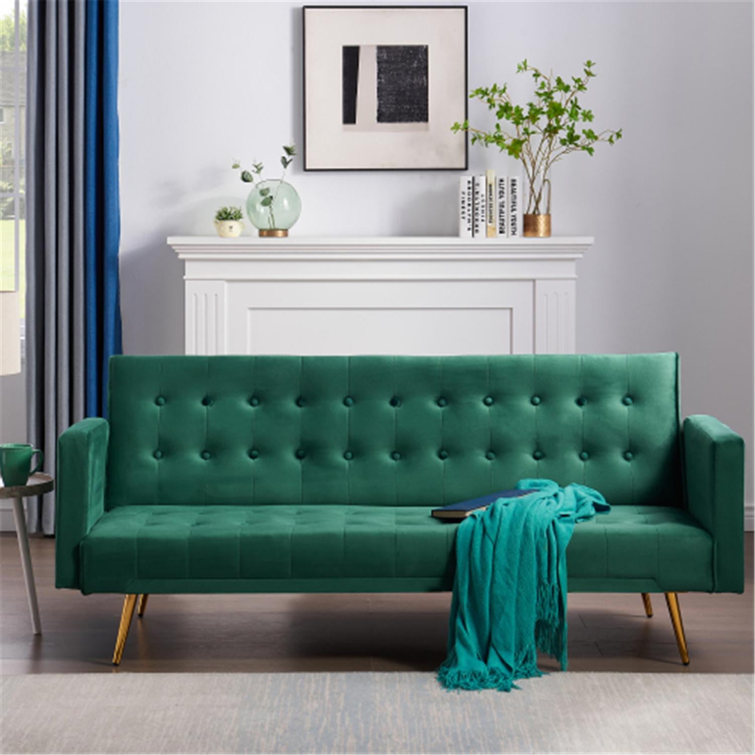 Retro Futon Sofa Bed with Backrest and Armrest, Upholsterd Sofa for ...