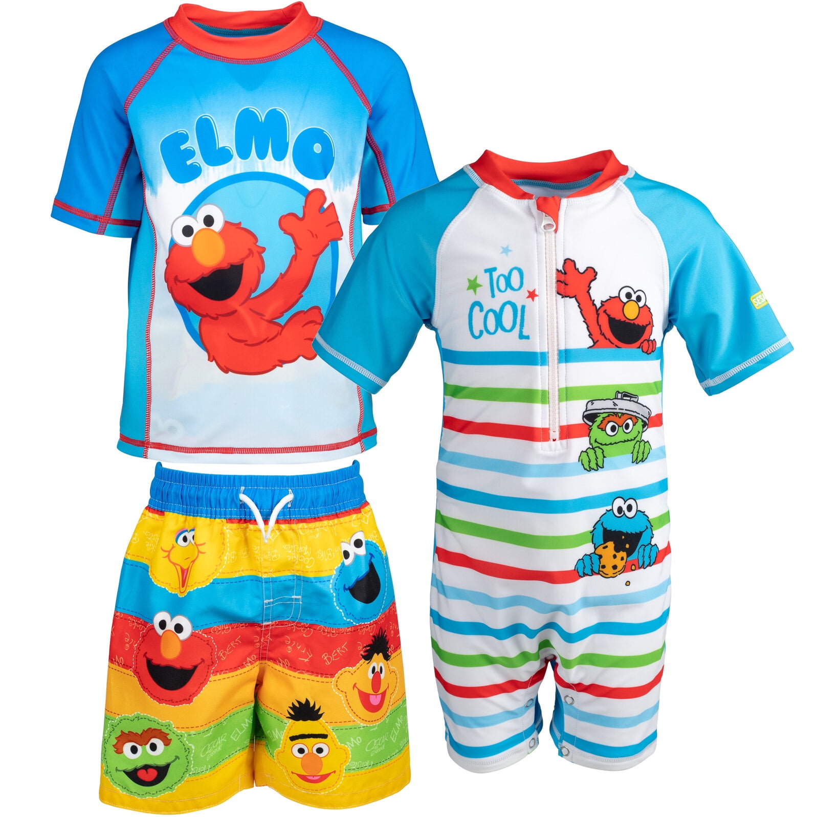 Sesame Street Elmo Grover Big Bird Toddler Boys Zip Up Sunsuit Rash ...