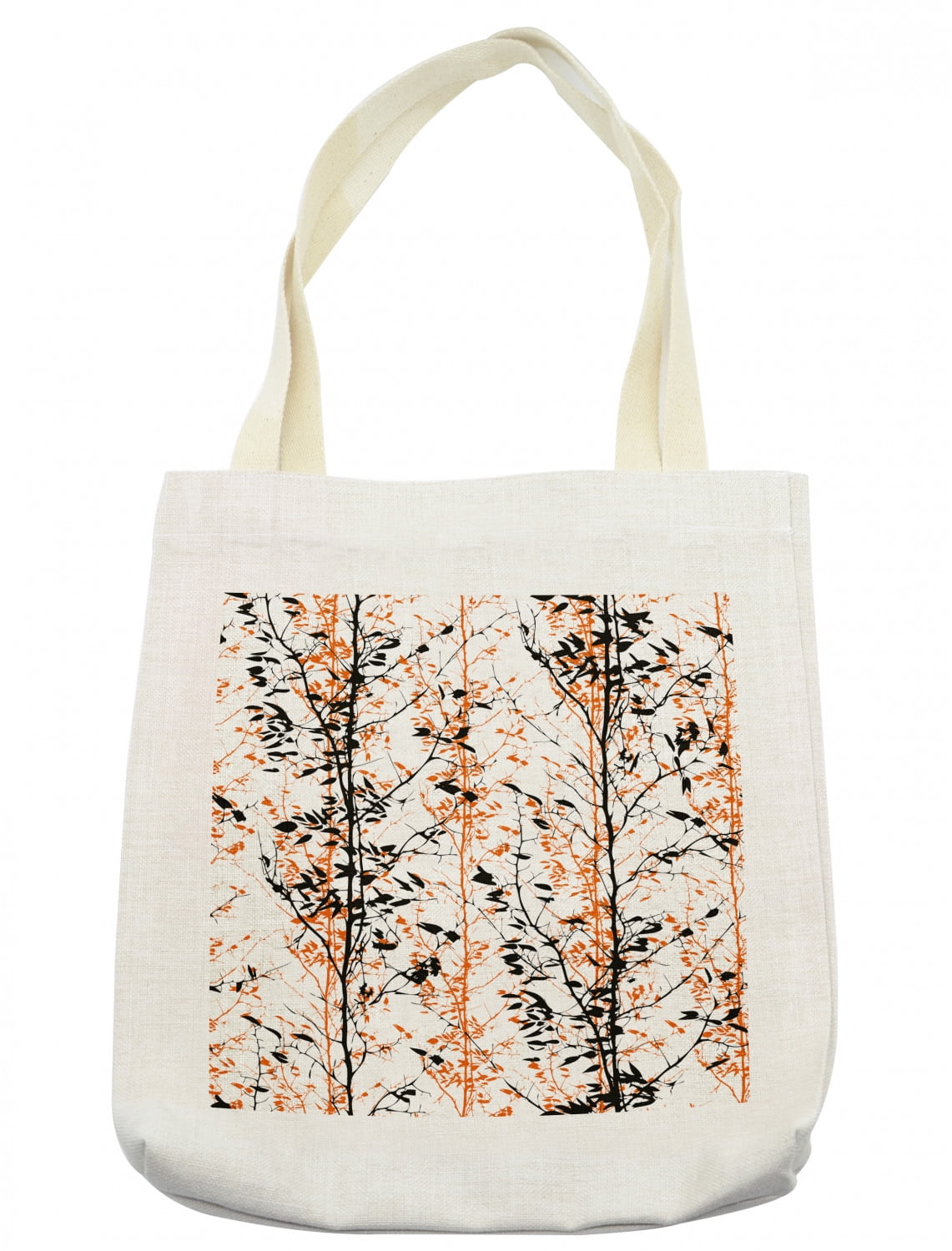 Modern Tote Bag, Forest Illustration with Trees Silhouettes Branches ...