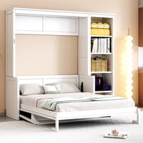 Euroco Wood Full Size Murphy Bed with Shelves and Cabinets, Convertible ...