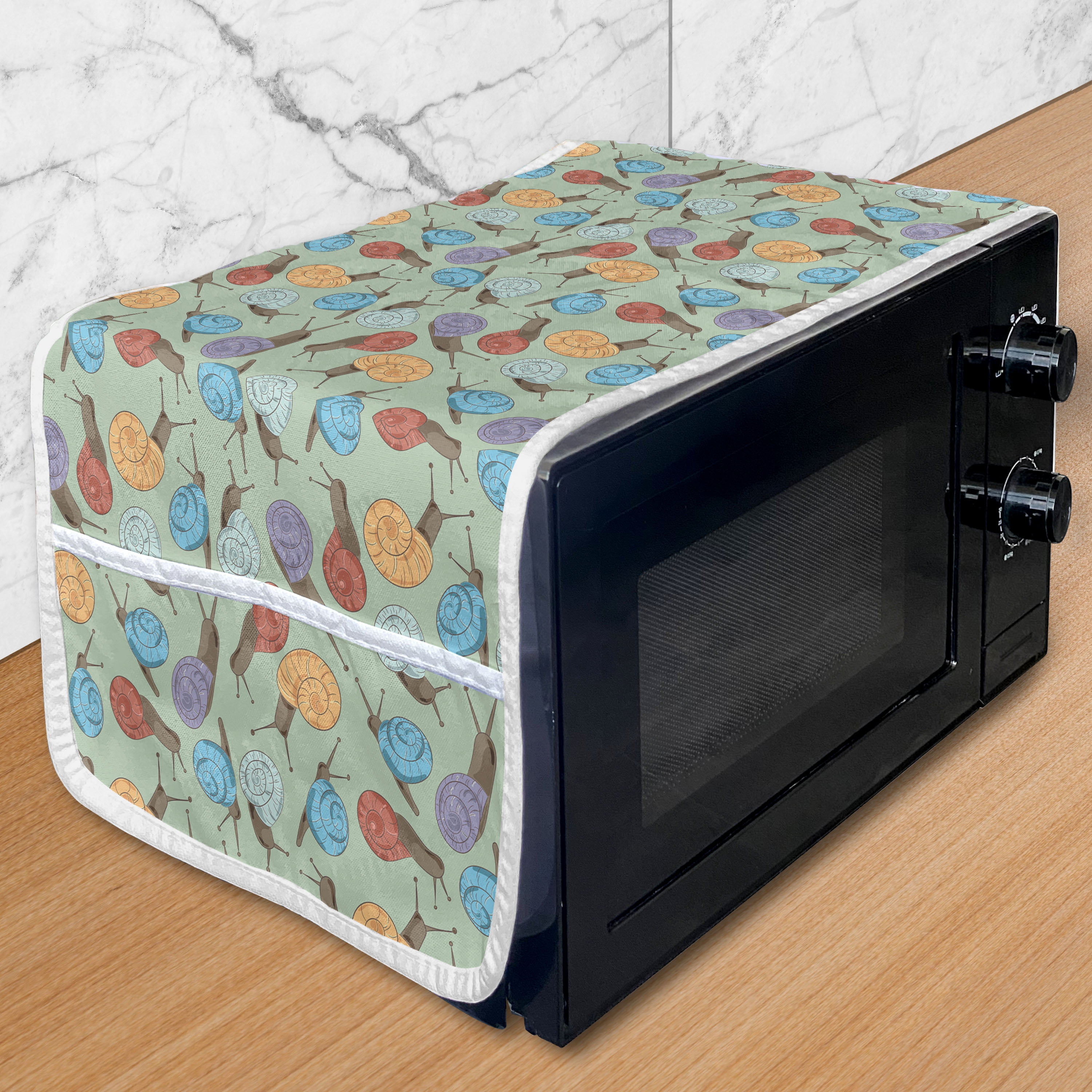 Animal Microwave Oven Cover, Hand Drawn Snails and Mollusks with ...