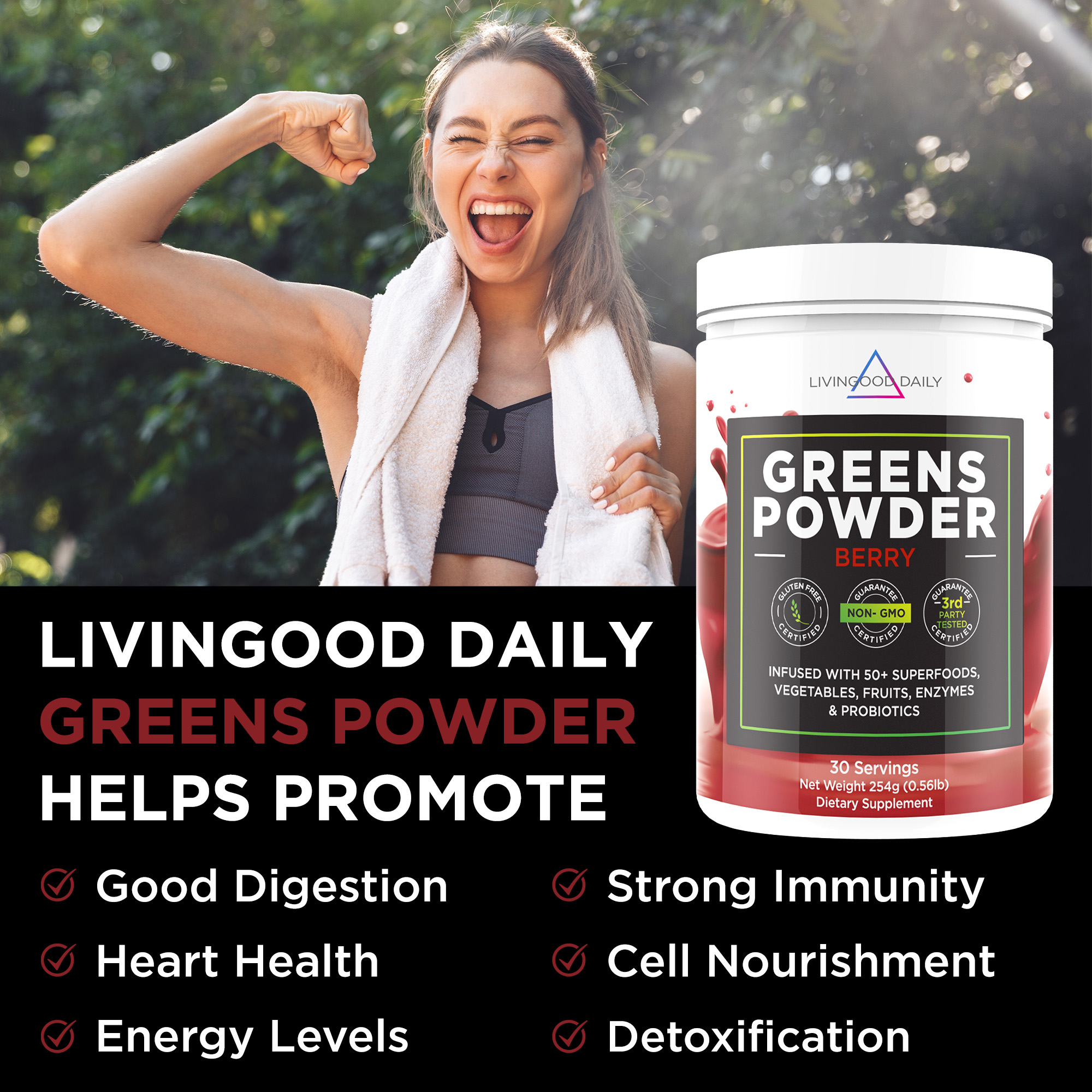 Buy Livingood Daily Super Greens Powder Berry - Green Superfood Powder ...