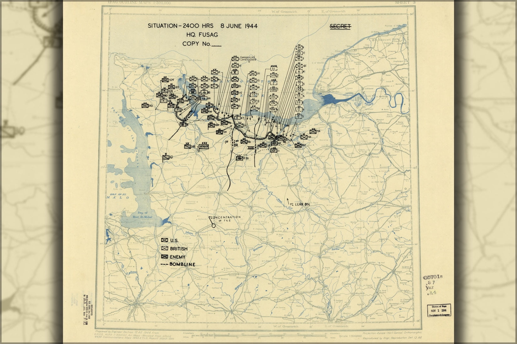 24"x36" Gallery Poster, map June 8, 1944 normandy invasion - Walmart.com