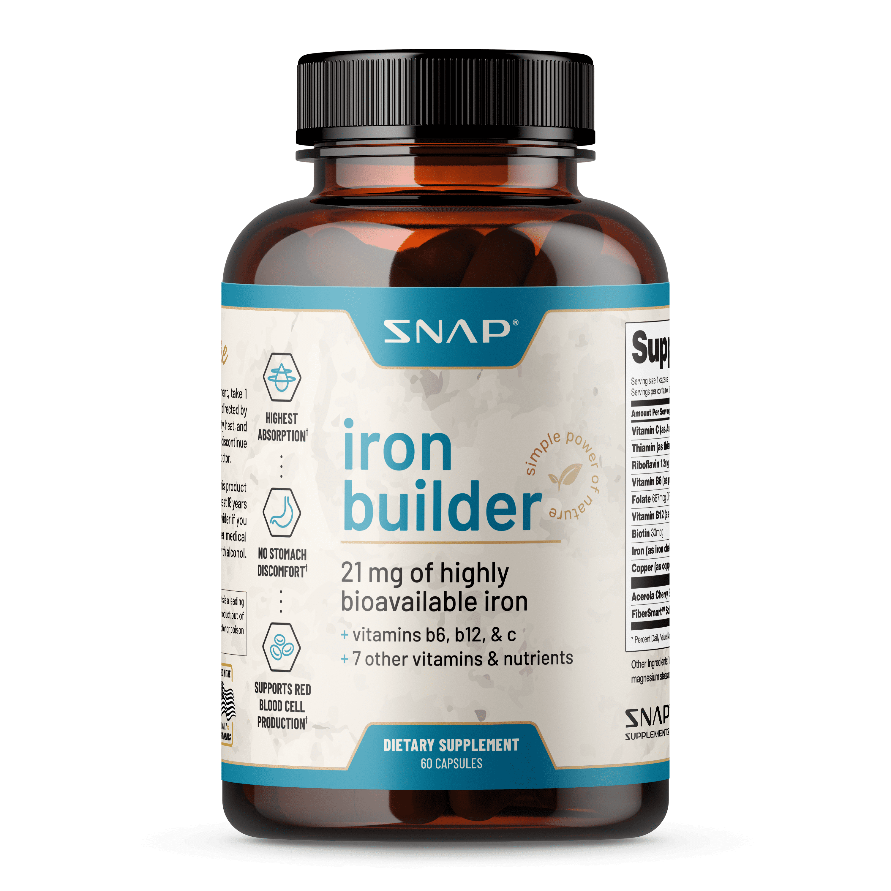 Snap Supplements Iron Builder - Raise Iron Levels & Blood Builder, 60 ...
