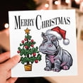 3drose, Funny Cute Pygmy Hippo in Santa Hat with Merry Christmas Tree ...