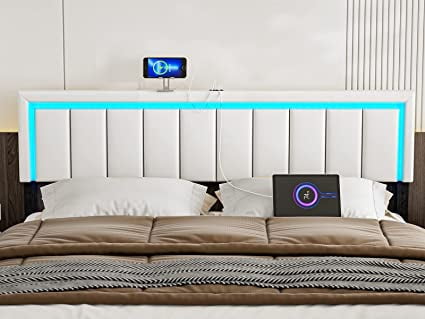 IKIFLY King Size LED Headboard with 2 USB Ports, Adjustable Height ...