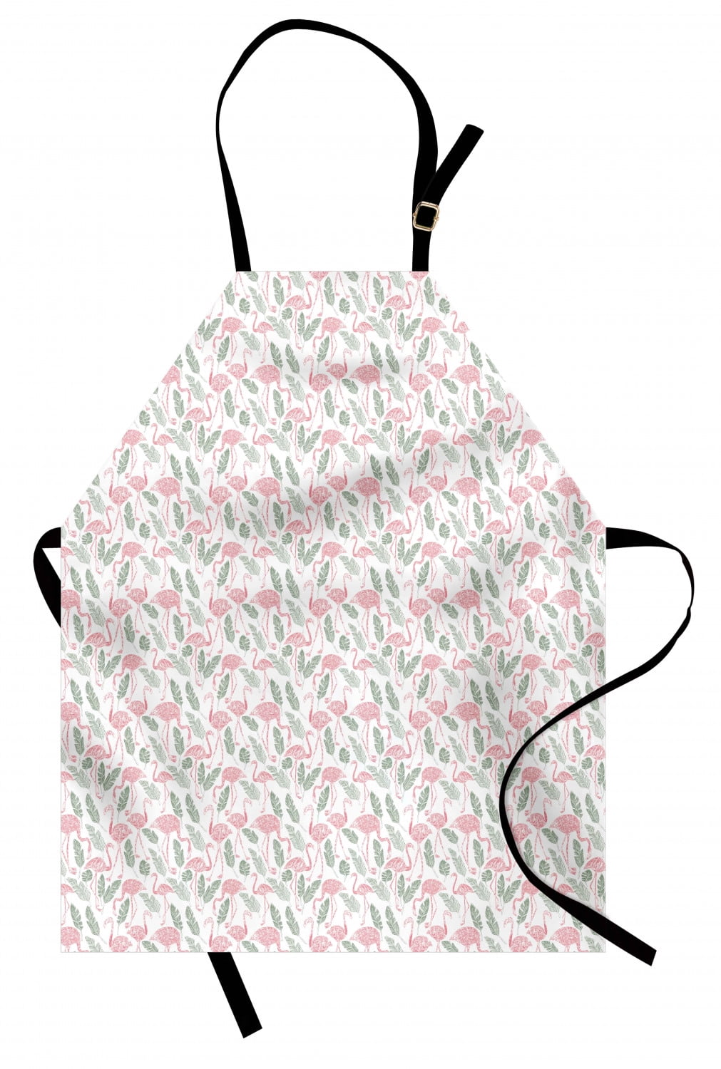 Flamingo Apron, Pastel Hand Drawn Palm Banana Leaves and Tropical Bird ...