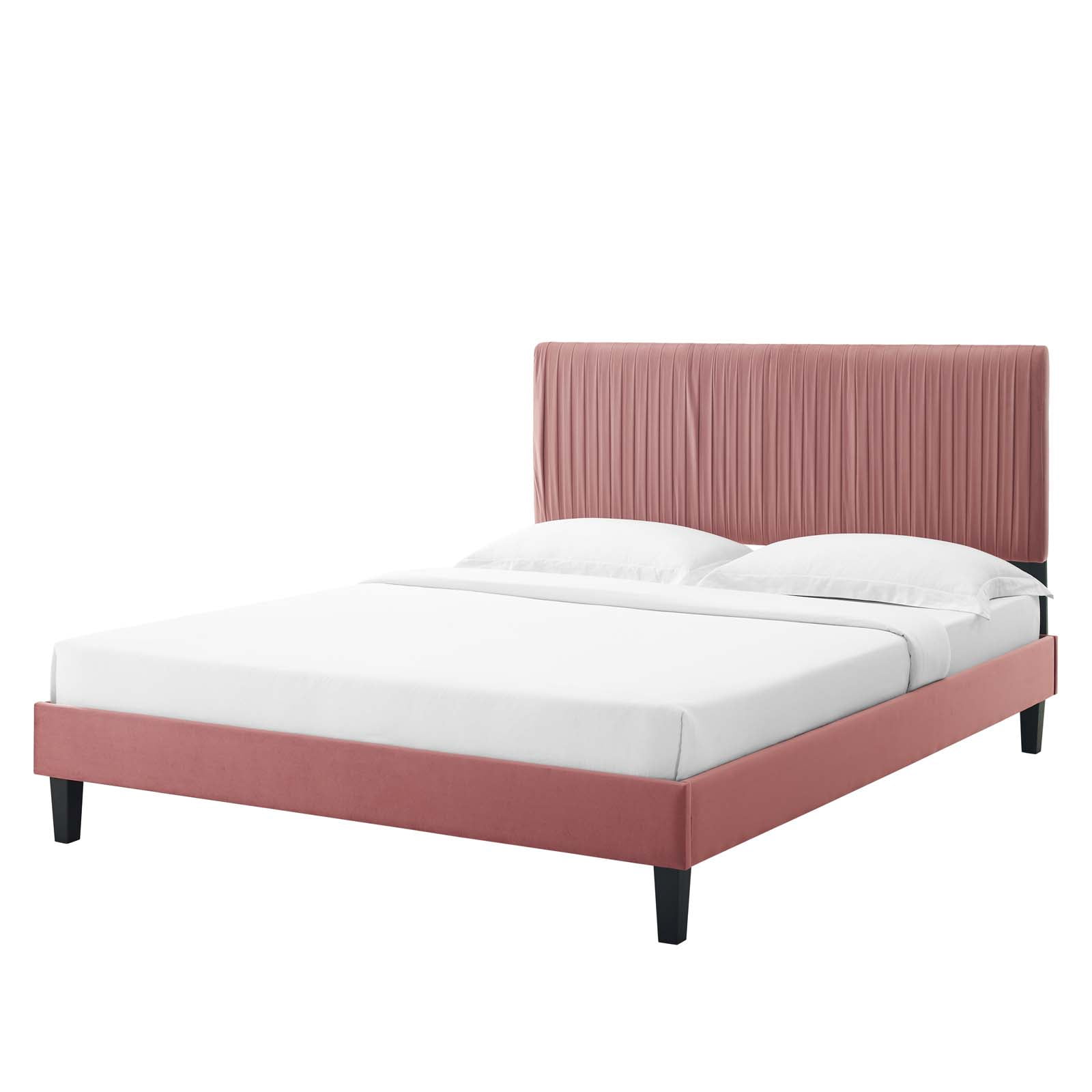 Platform Bed Frame, Queen Size, Velvet, Pink, Modern Contemporary Urban ...