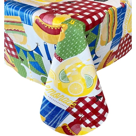 Whimsical Backyard BBQ Vinyl Flannel Backed Tablecloth, Fun Barbeque ...