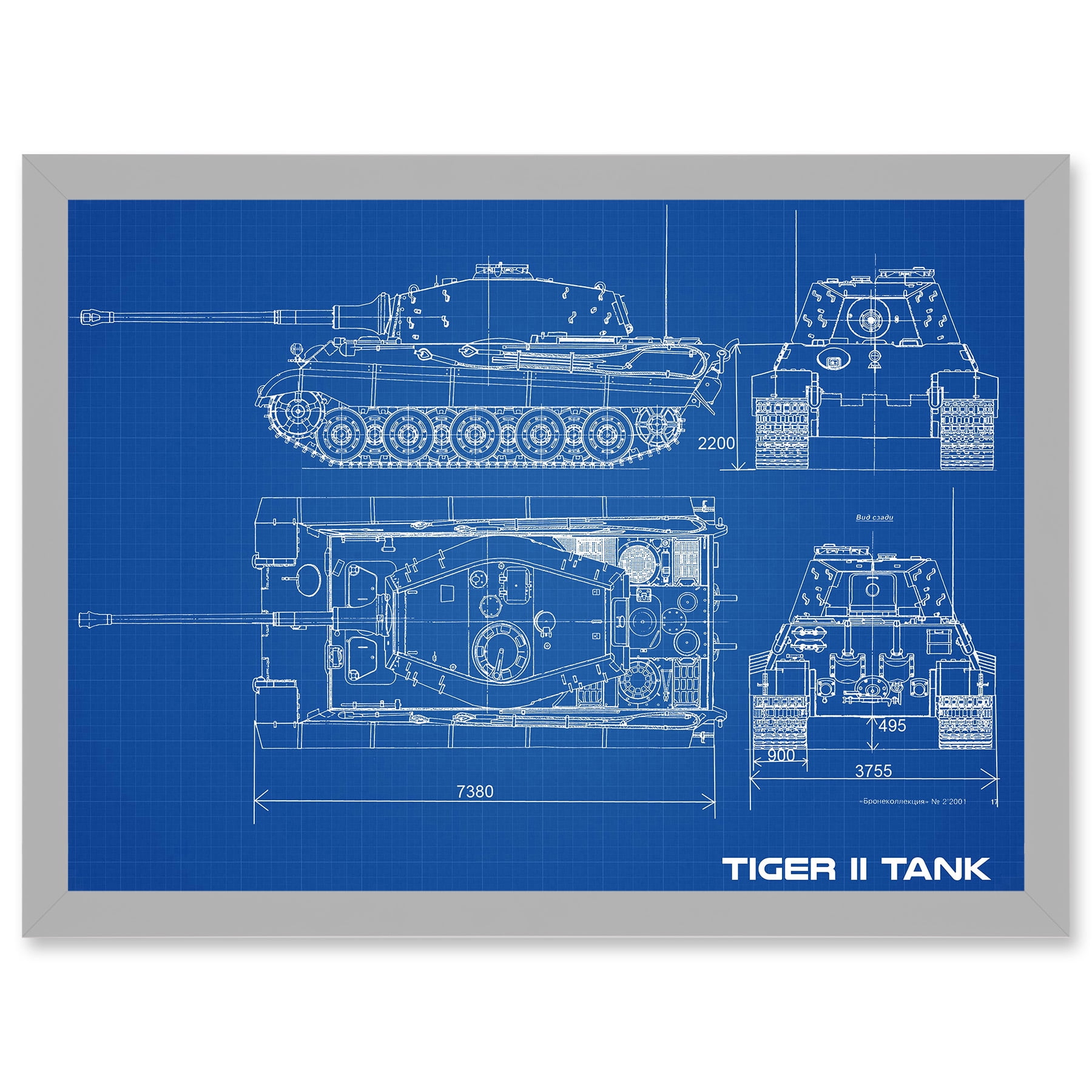 Military Tiger II Panzer Kampfwagen Heavy Tank Blueprint Plan Artwork ...