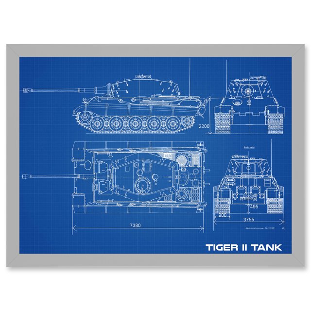 Military Tiger II Panzer Kampfwagen Heavy Tank Blueprint Plan Artwork ...