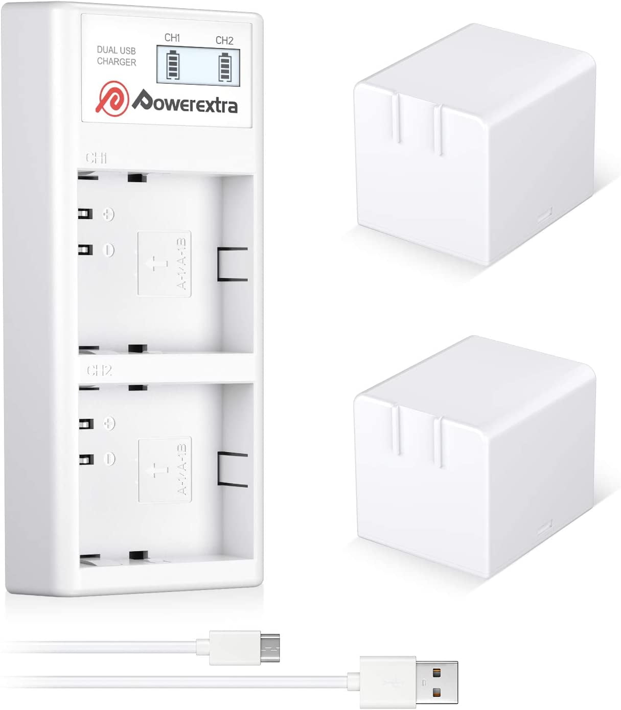 Powerextra 2-Pack Rechargeable Li-Ion Battery + Dual Quick Charger for ...
