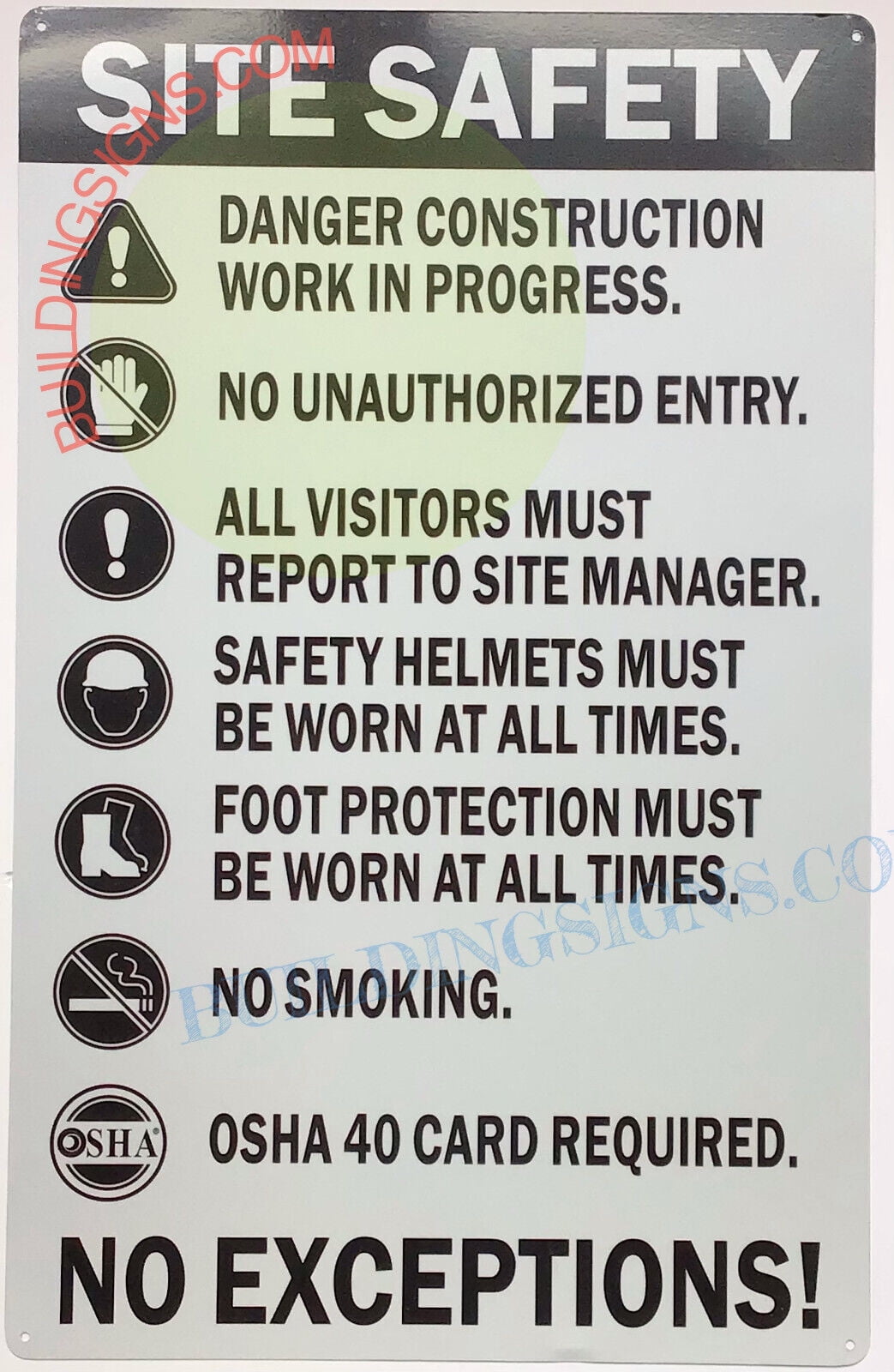 SITE SAFETY SIGN (22X14,White,Aluminum) -ref21022 - Walmart.com