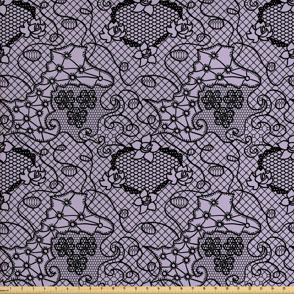 Gothic Fabric by The Yard, Black Lace Style Needlecraft Pattern with ...