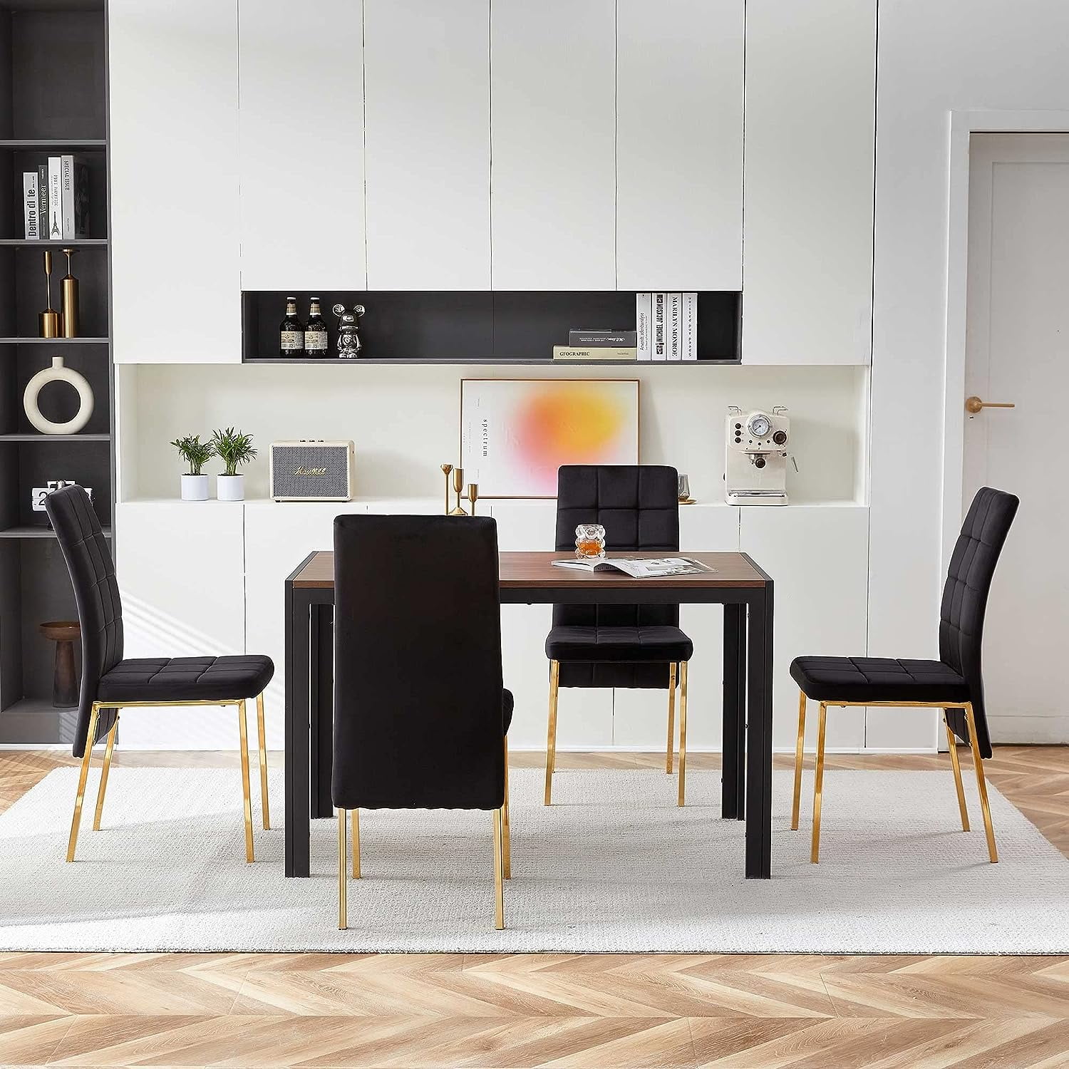 NORDICANA 5 Piece Dining Table Set for 4, Solid Walnut Table ...