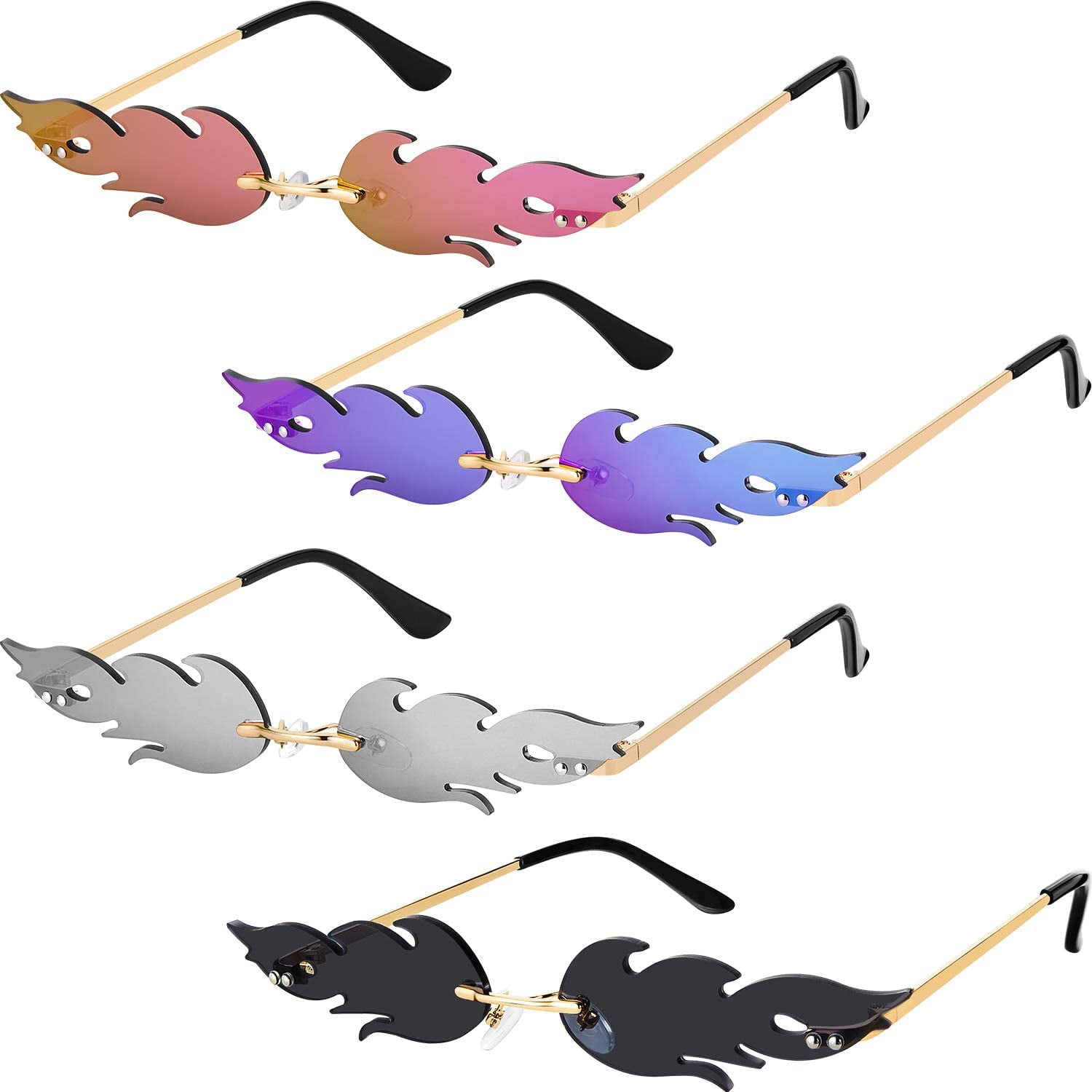 4 Pairs Fire Flame Sunglasses Rimless Fire Shaped Glasses | Walmart Canada