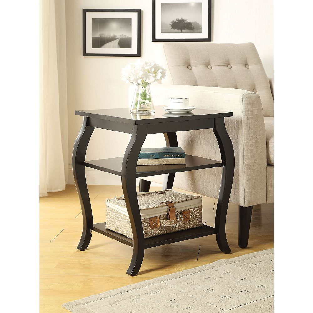 Wooden End Table with Lower 2-Tier Open Shelves, Traditional Square ...