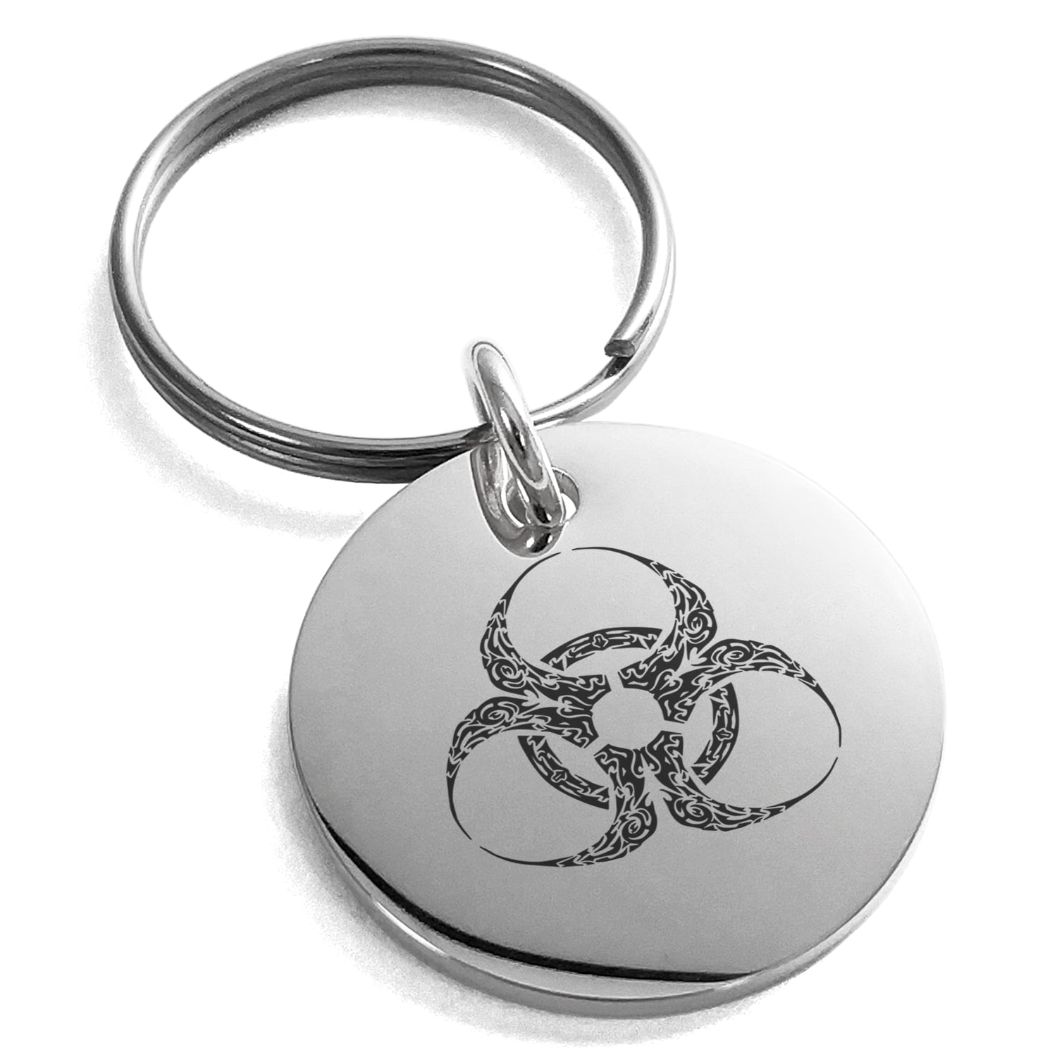 Stainless Steel Tribal Biohazard Engraved Small Medallion Circle Charm ...