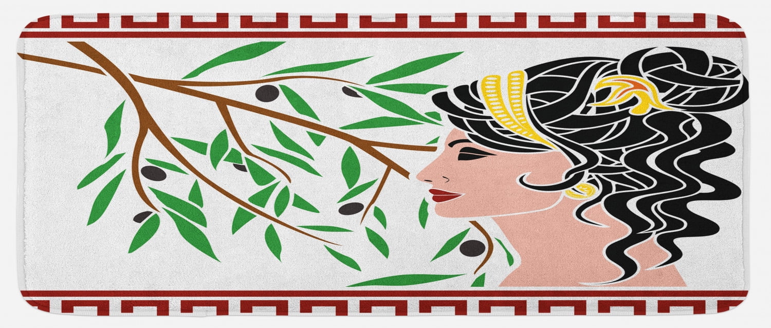 Retro Kitchen Mat, Mythological Aphrodite Profile and Olive Branch ...