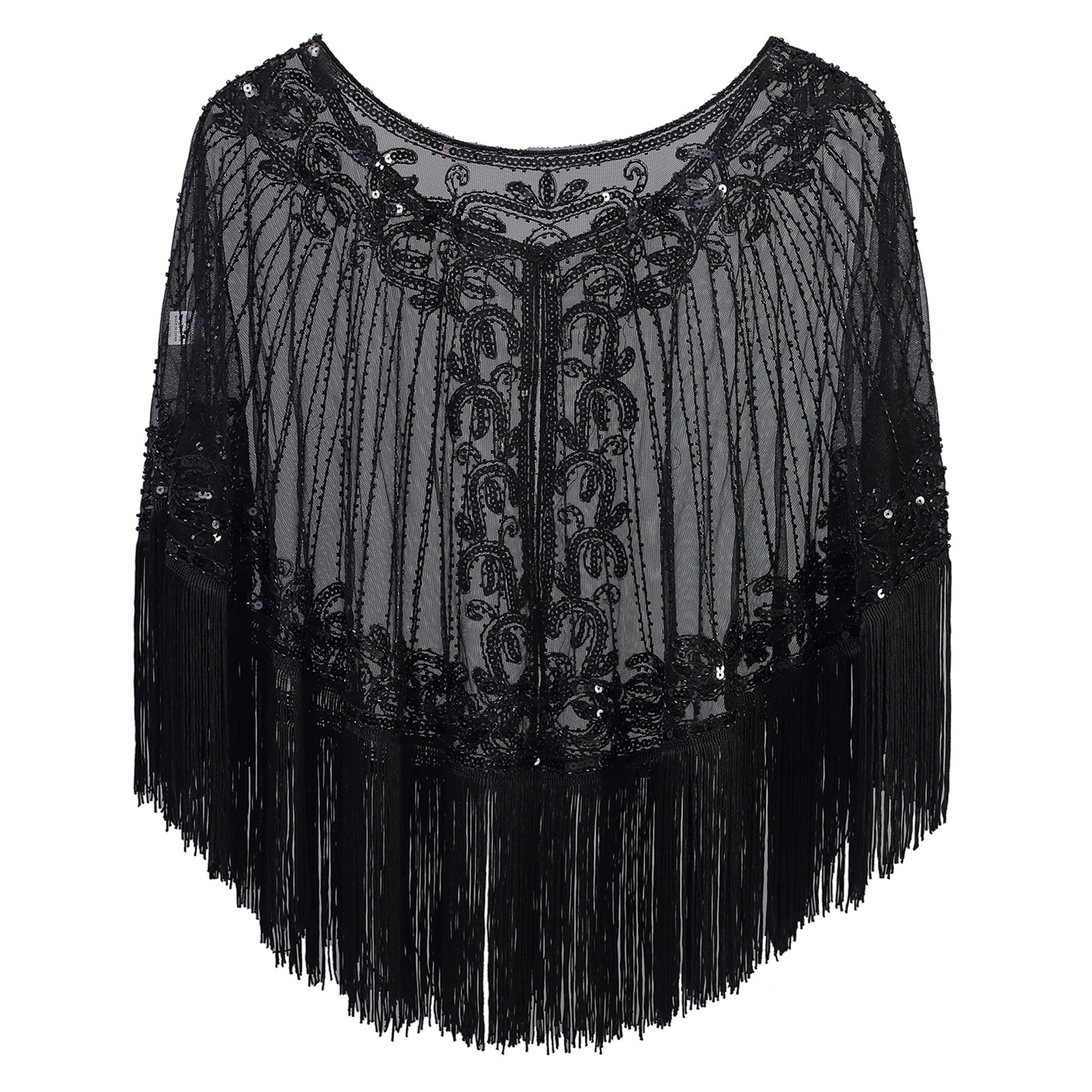 Sheer Shoulder Cover Up Sequin Beaded Wrap 1920 Cape Open Front Shrug ...