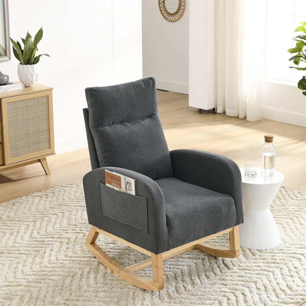 Lounge Rocking Chair, Uplostered Recliner Accent Chair Rocker with High ...