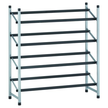 Mainstays 4-Tier Shoe Rack White Plastic Frame, Gray Coating, up to 12 ...