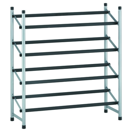Mainstays 4-Tier Expandable Shoe Rack Black Rod, Steel Powder Coating ...