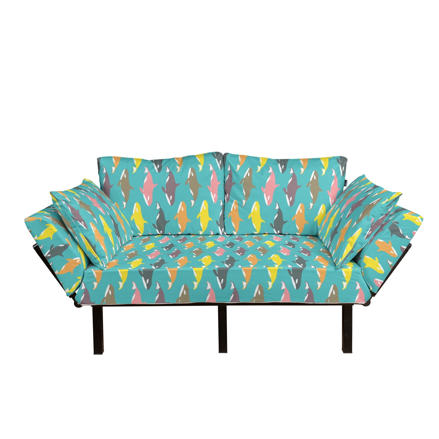 Whale Futon Couch, Colorful Orca Silhouettes Aquatic Animals Minimalist ...