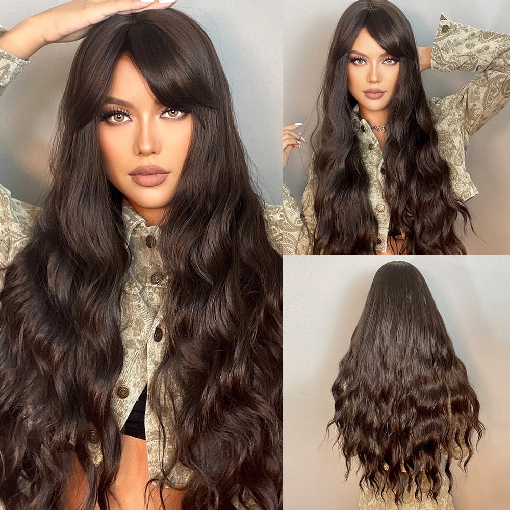 Long Wavy Wigs Highlight Synthetic Wigs for Women With Bangs Natural ...