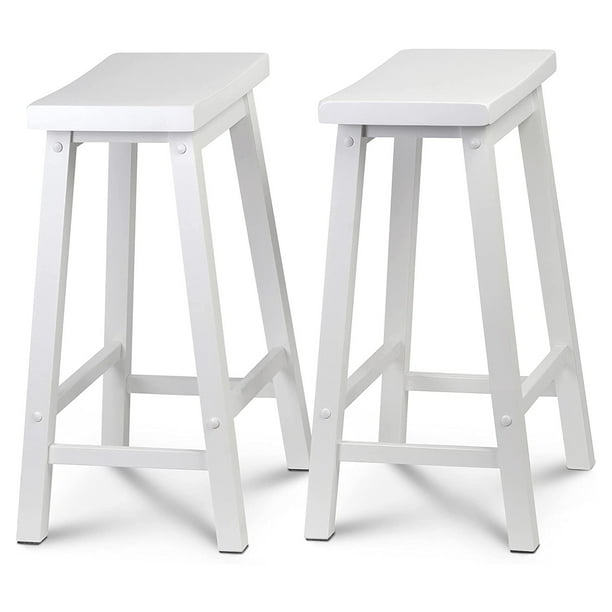 PJ Wood Classic Saddle-Seat 24In Kitchen Counter Stools, White, Set of ...