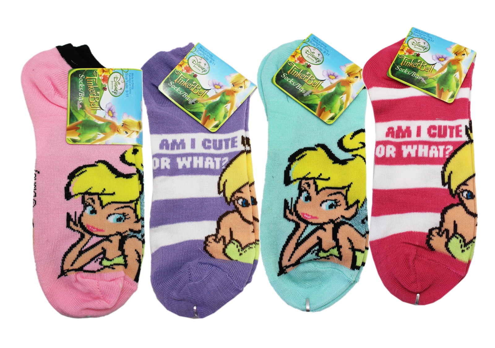 Disney's Tinker Bell Assorted Color/Pattern Socks (Size 9-11, 3 Pairs ...