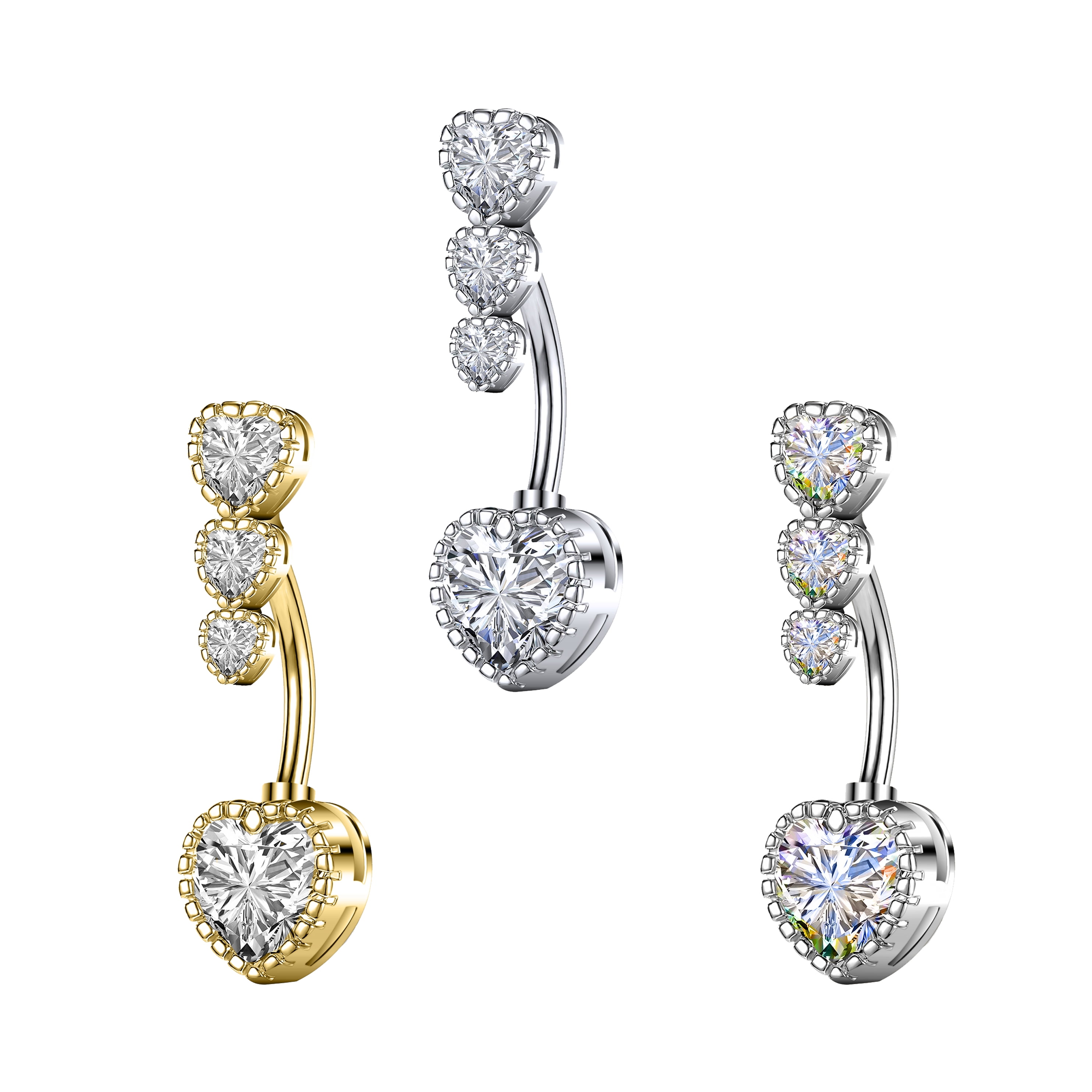ZS 14G Shiny Cubic Zirconia Belly Button Rings Heart Flower Round ...