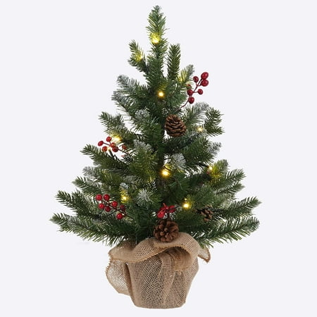 Mini Christmas Tree 2ft, 24" PE Prelit Small Artificial Christmas Tree ...