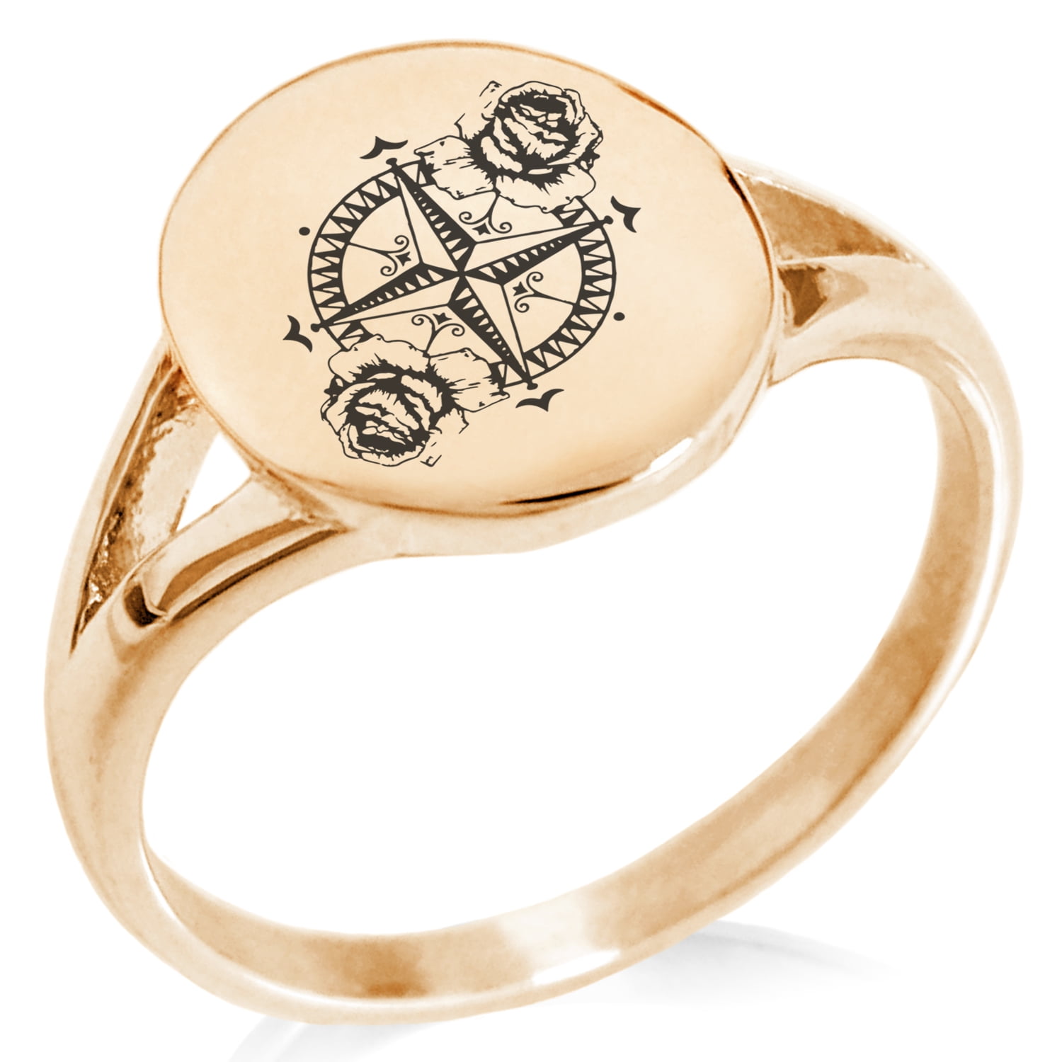 Stainless Steel Nautical Floral Rose Compass Minimalist Oval Top ...