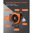 65FT Retractable Extension Cord Reel, 12AWG/3C SJTOW Power Cord with ...