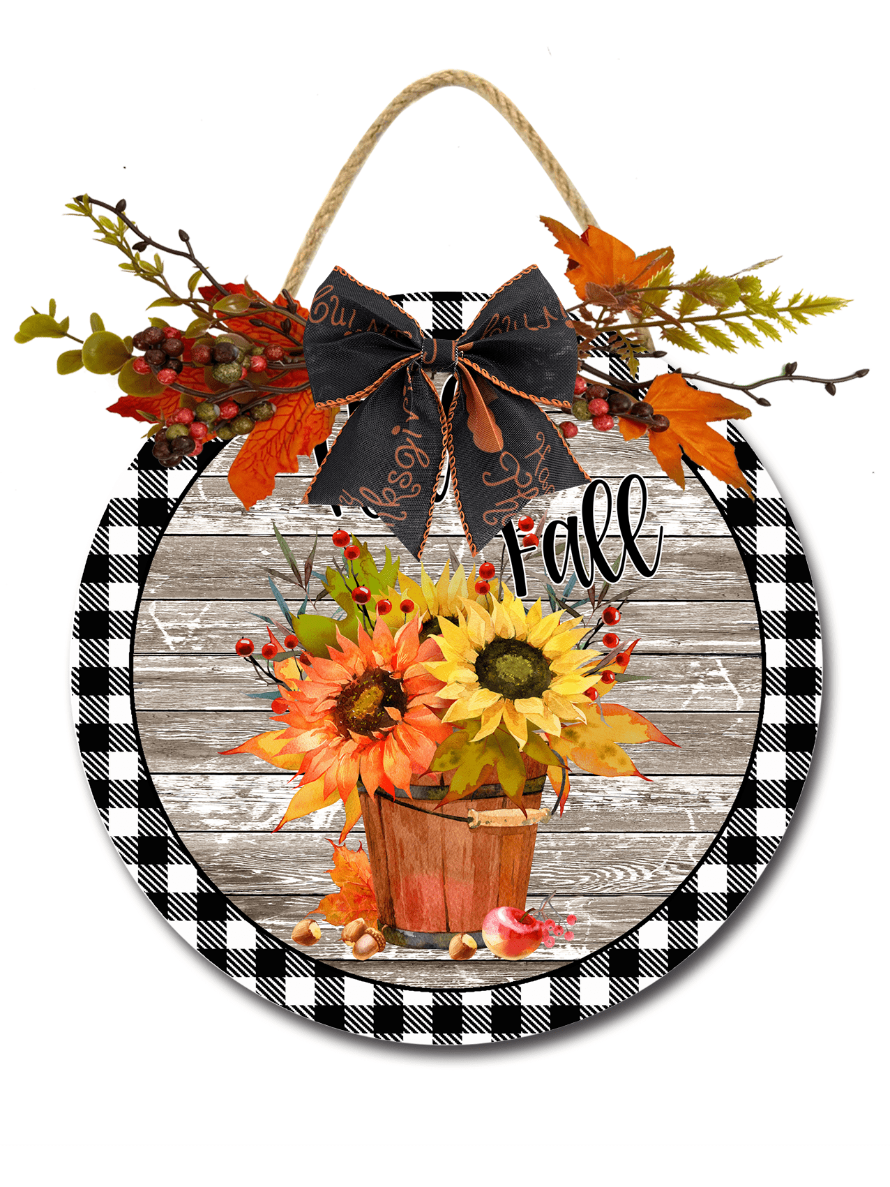 Front Door Porch Decorations Hello Fall Sunflower Door Hanging Sign 11 ...