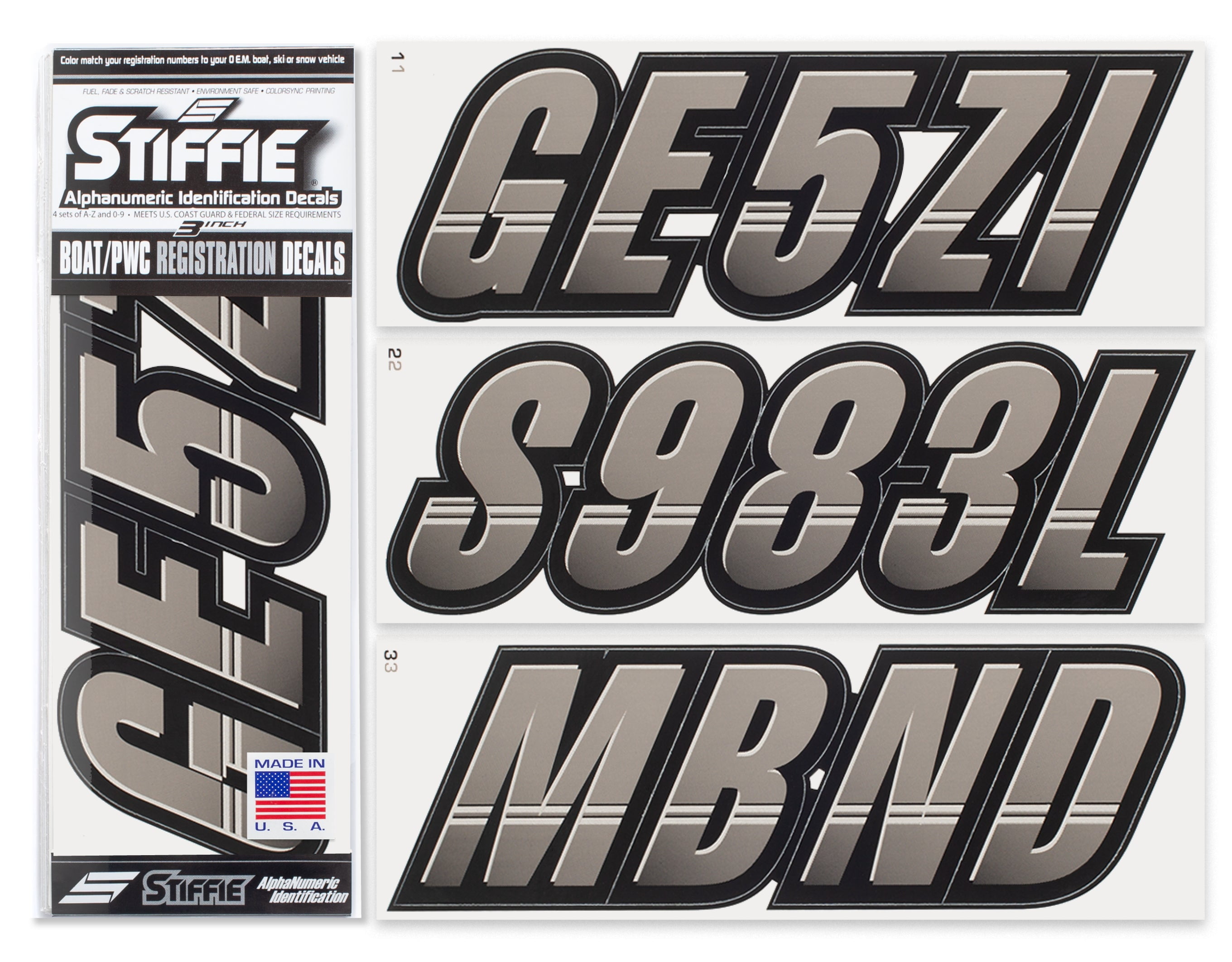 STIFFIE Techtron Charcoal/Black 3" Alpha-Numeric Registration ...