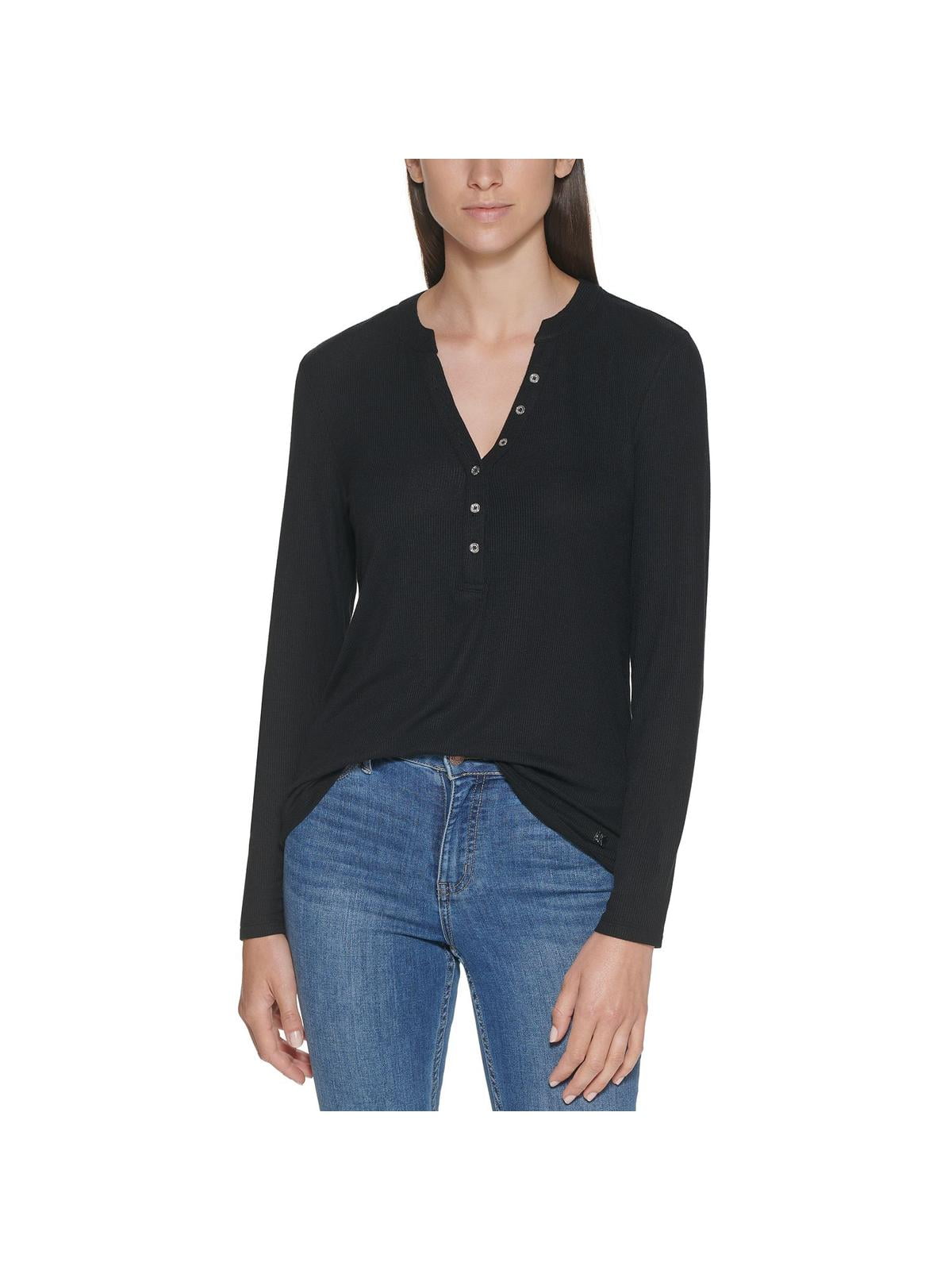 Calvin Klein Womens Split Neck Ribbed Henley