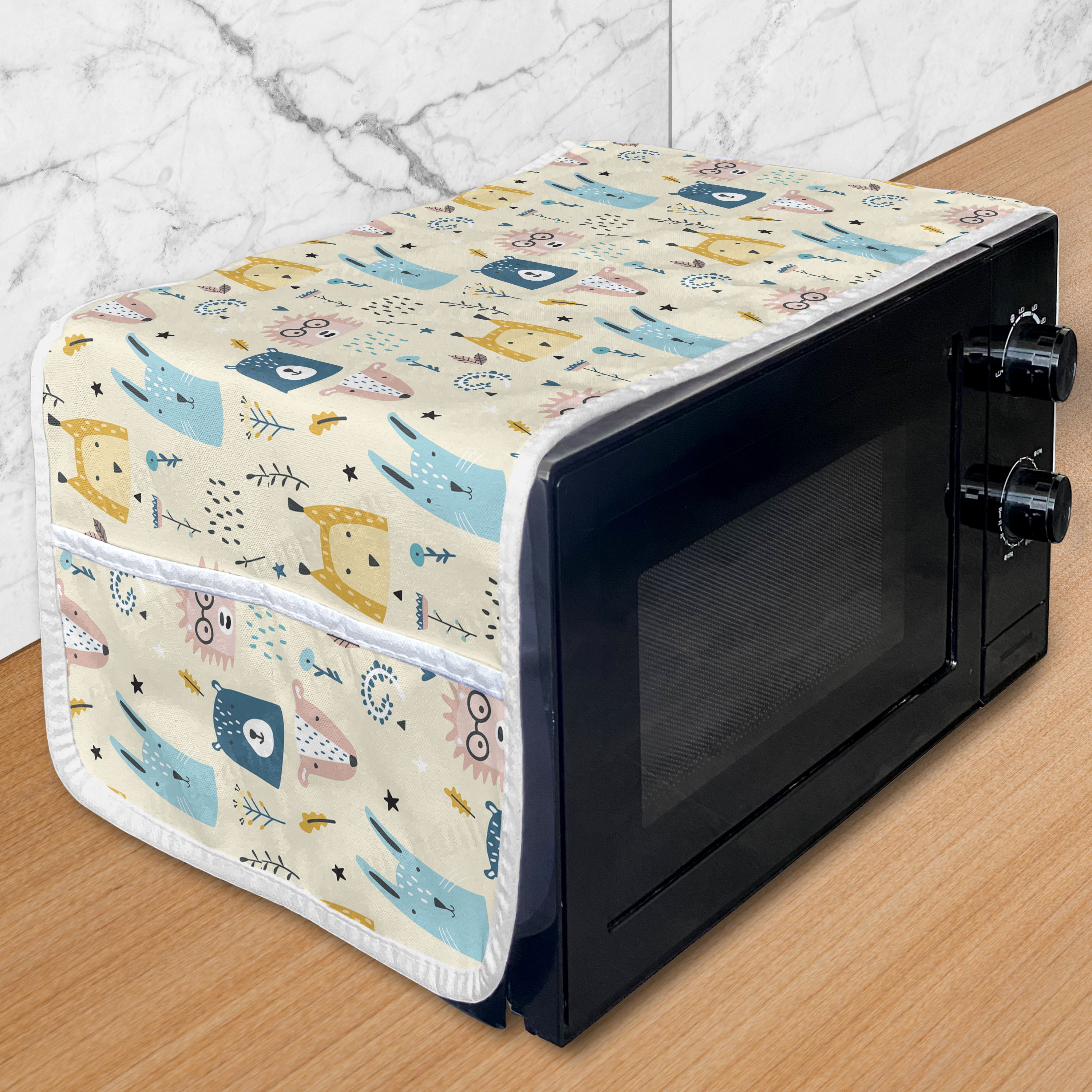 Jungle Cartoon Microwave Oven Cover, Funny Pattern with Animal Flowers ...