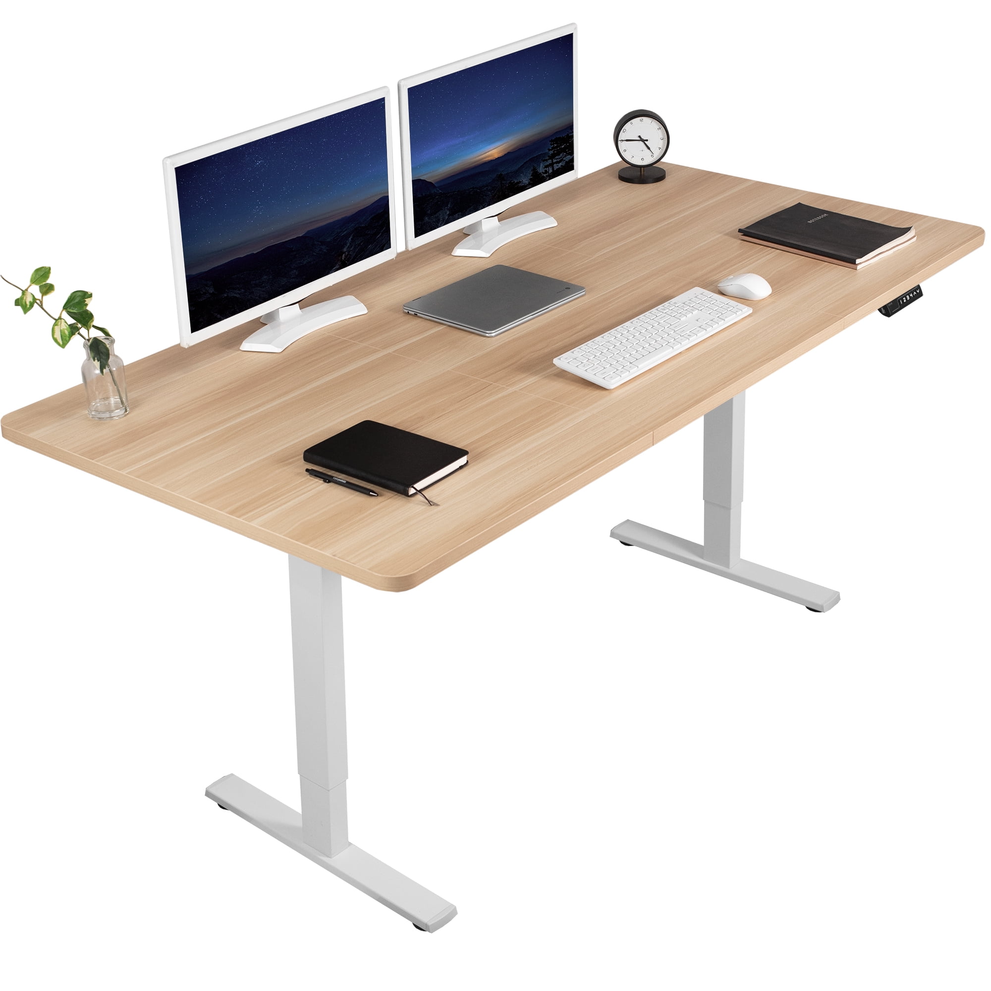 VIVO Electric 71” x 36” Stand Up Desk, Light Wood Table Top, White ...
