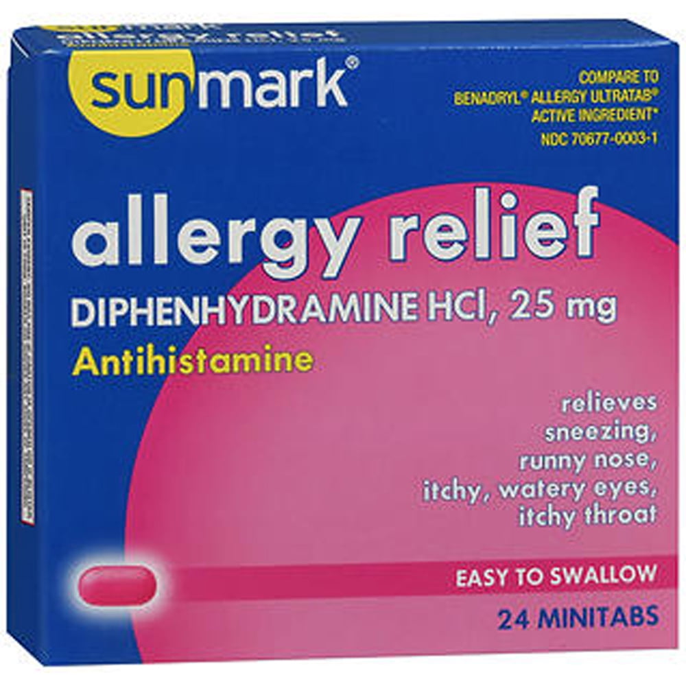 Sunmark Allergy Relief Mini Tablets, 25 mg, 24 Count - Walmart.com ...