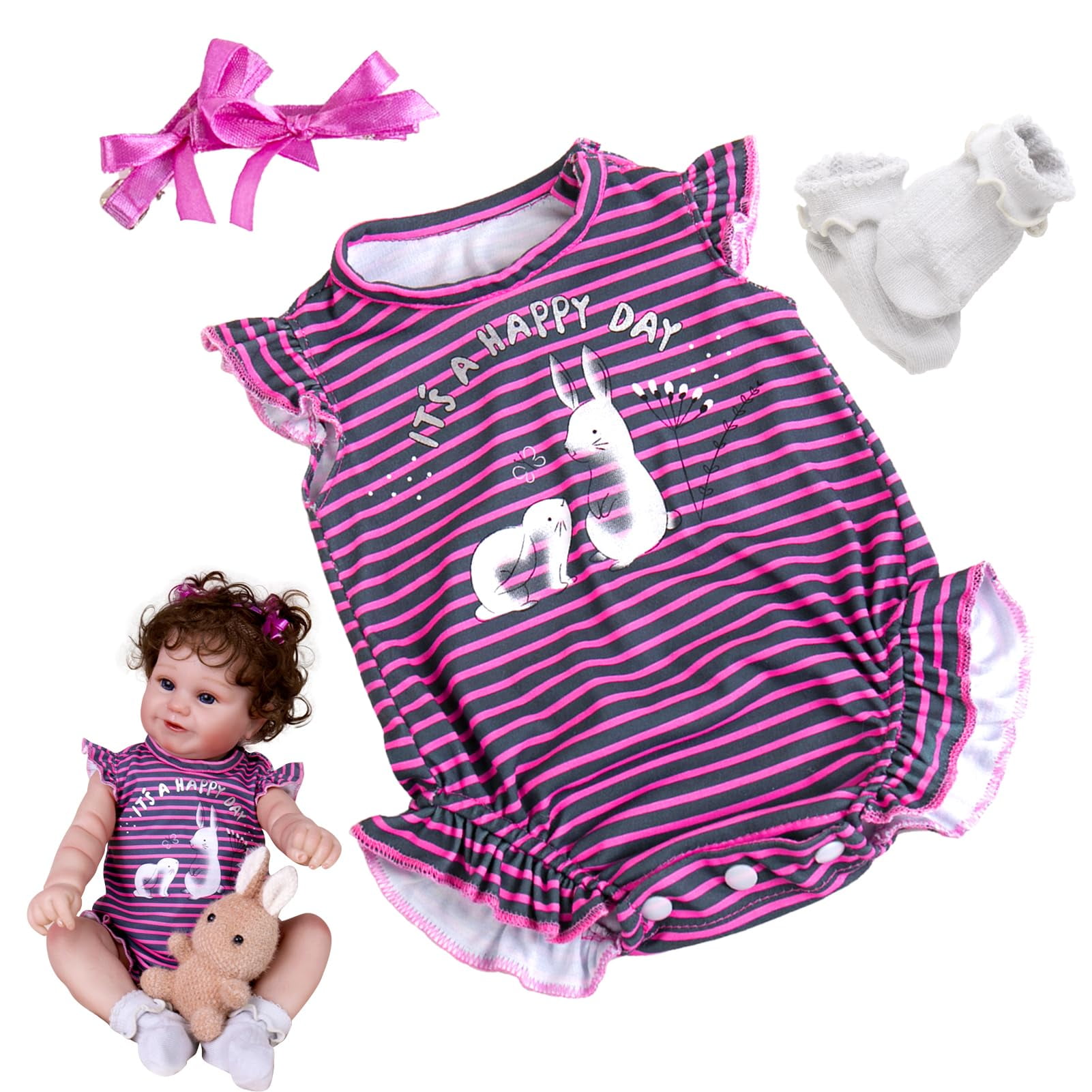 Set de ropa para muñecas Aori Reborn de 50 cm con rayas moradas ...