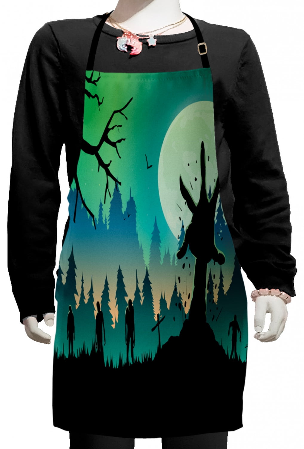Halloween Kids Apron, Zombie Silhouettes and an Arm in Idyllic Forest ...