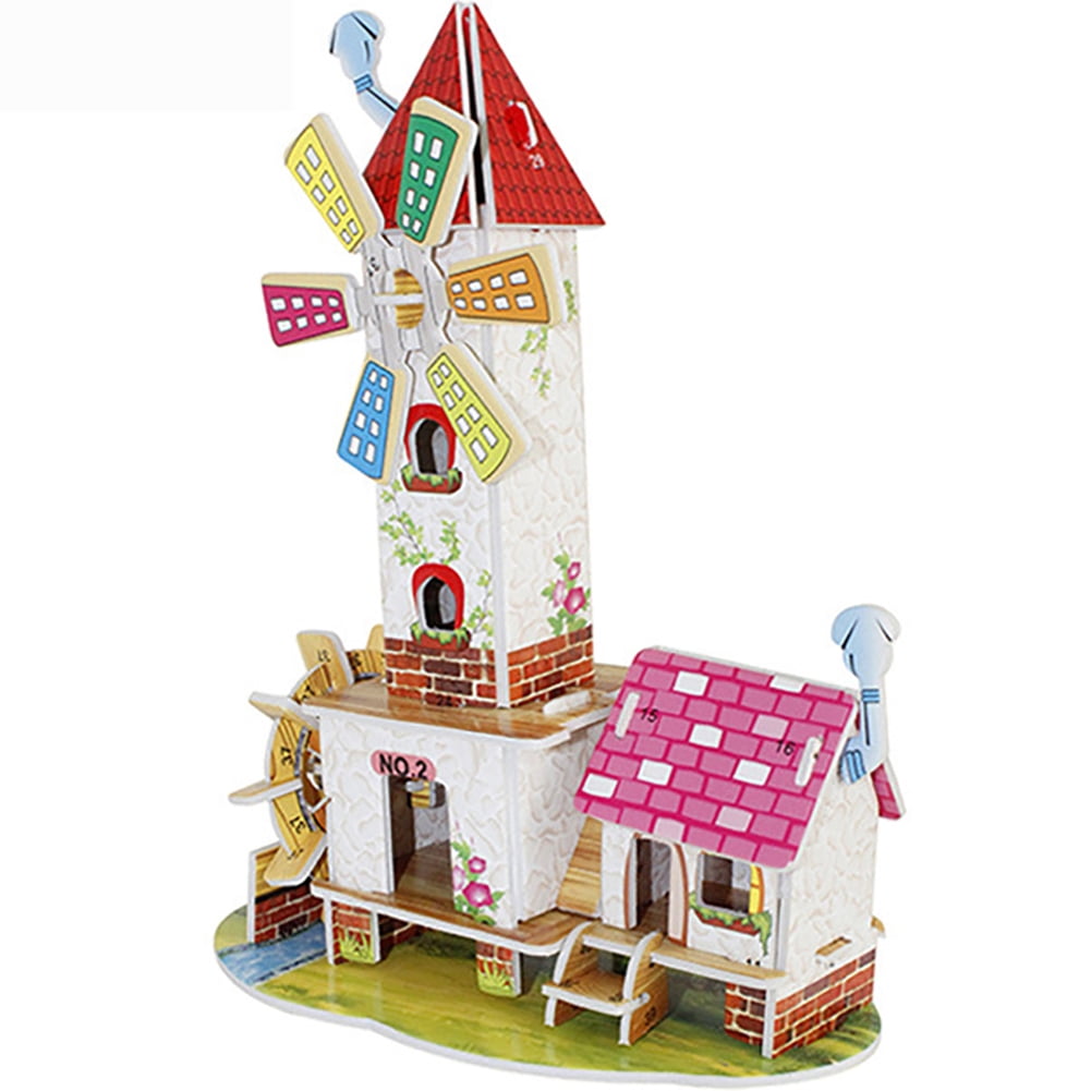 DIY 3D House Castle Windmill Model Assembling Puzzles Early Learning ...