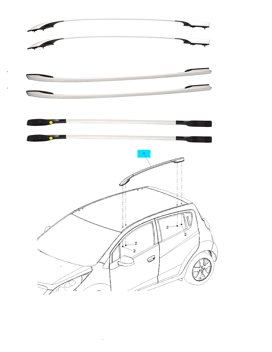 Barras Techo Portaequipaje (laterales) Spark 2011-2017 GM PARTS Modelo ...