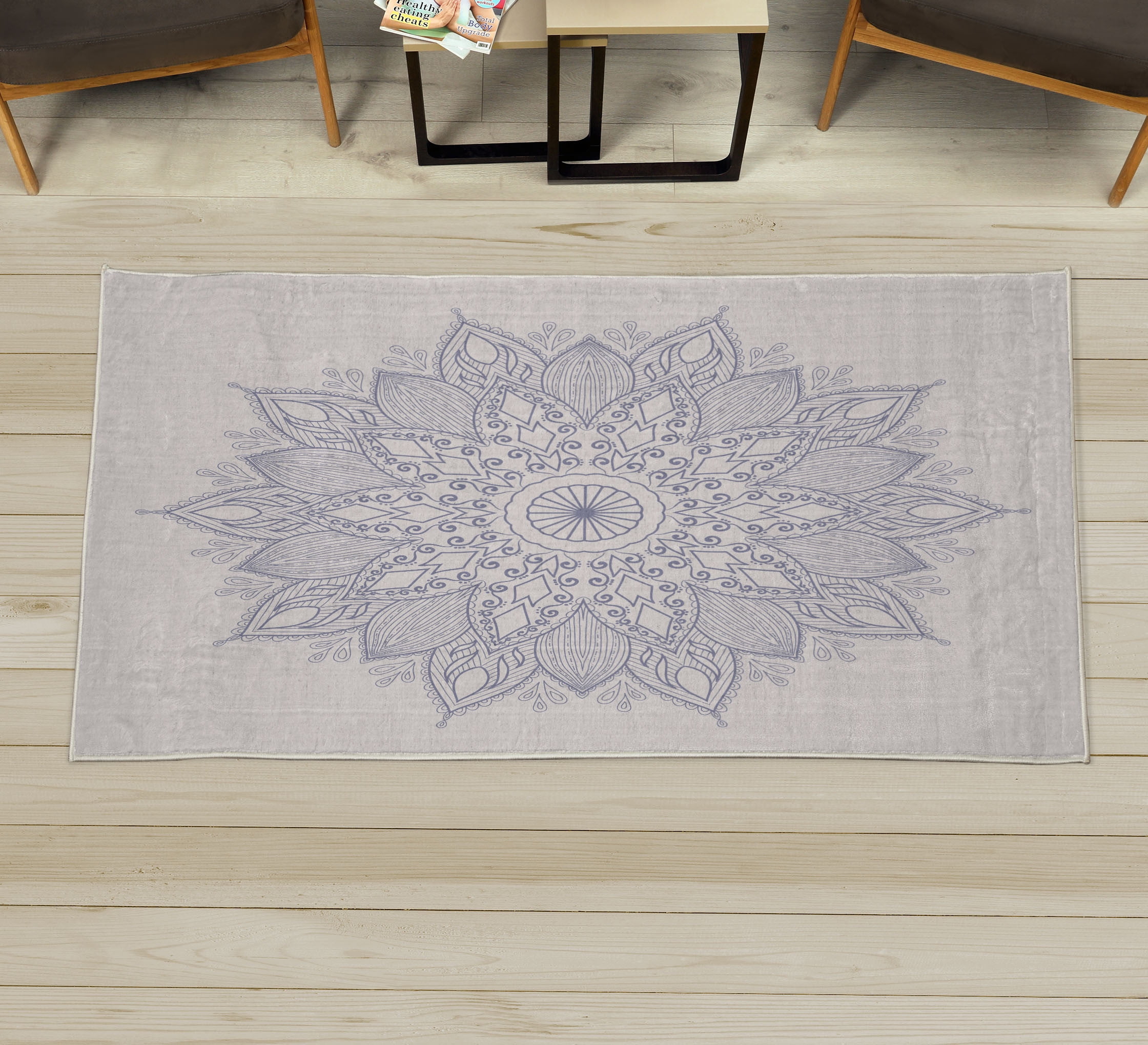 Mandala Decorative Rug, Lotus Inspired Flower Lace Circle Ornate Retro ...