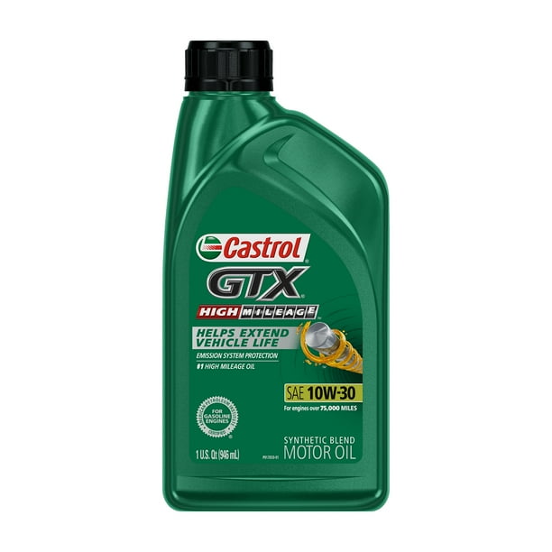 Castrol GTX High Mileage 10W-30 Synthetic Blend Motor Oil, 1 Quart ...