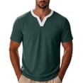 DPTALR Men's Waffle Knit T-Shirt Short Sleeve Contrast Trim V Neck ...